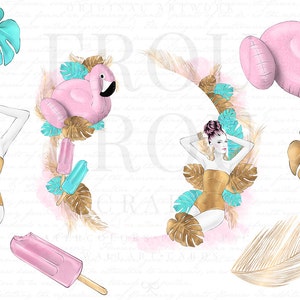 Summer Clipart Tropical Clip Art Fashion Girl Pool Party Pink Flamingo ...