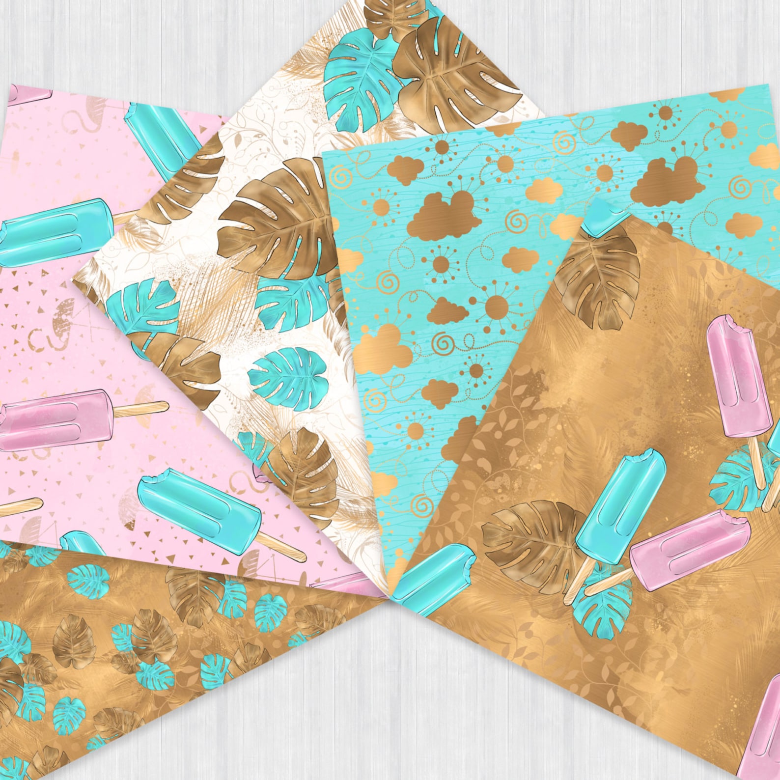 Summer Paper Pack Beach Digital Backgrounds Pink Flamingo Float Planner ...