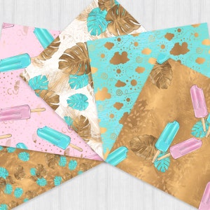 Summer Paper Pack Beach Digital Backgrounds Pink Flamingo Float Planner ...