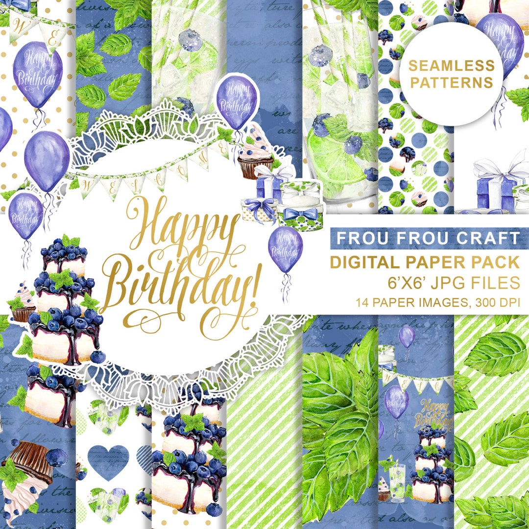 Birthday Paper Pack Happy Birthday Scrapbook Papers Party Theme Digital ...