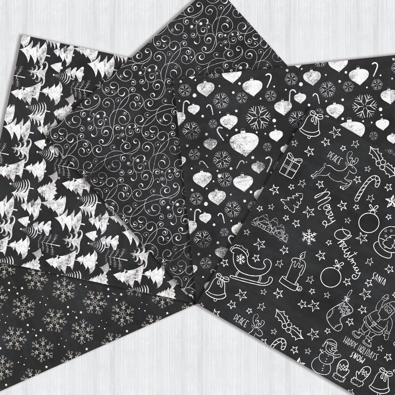 Chalkboard Christmas Digital Paper Pack Instant Download - Etsy