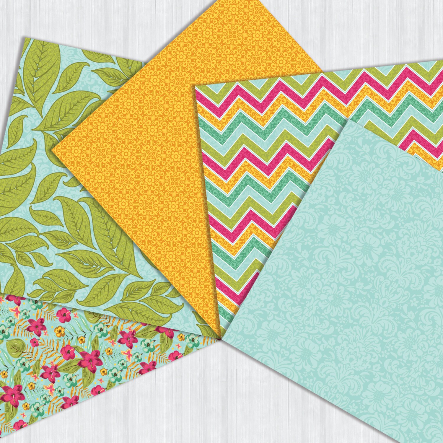 Aloha Digital Paper Pack Instant Download Summer Hawaii Blue Pink Green ...