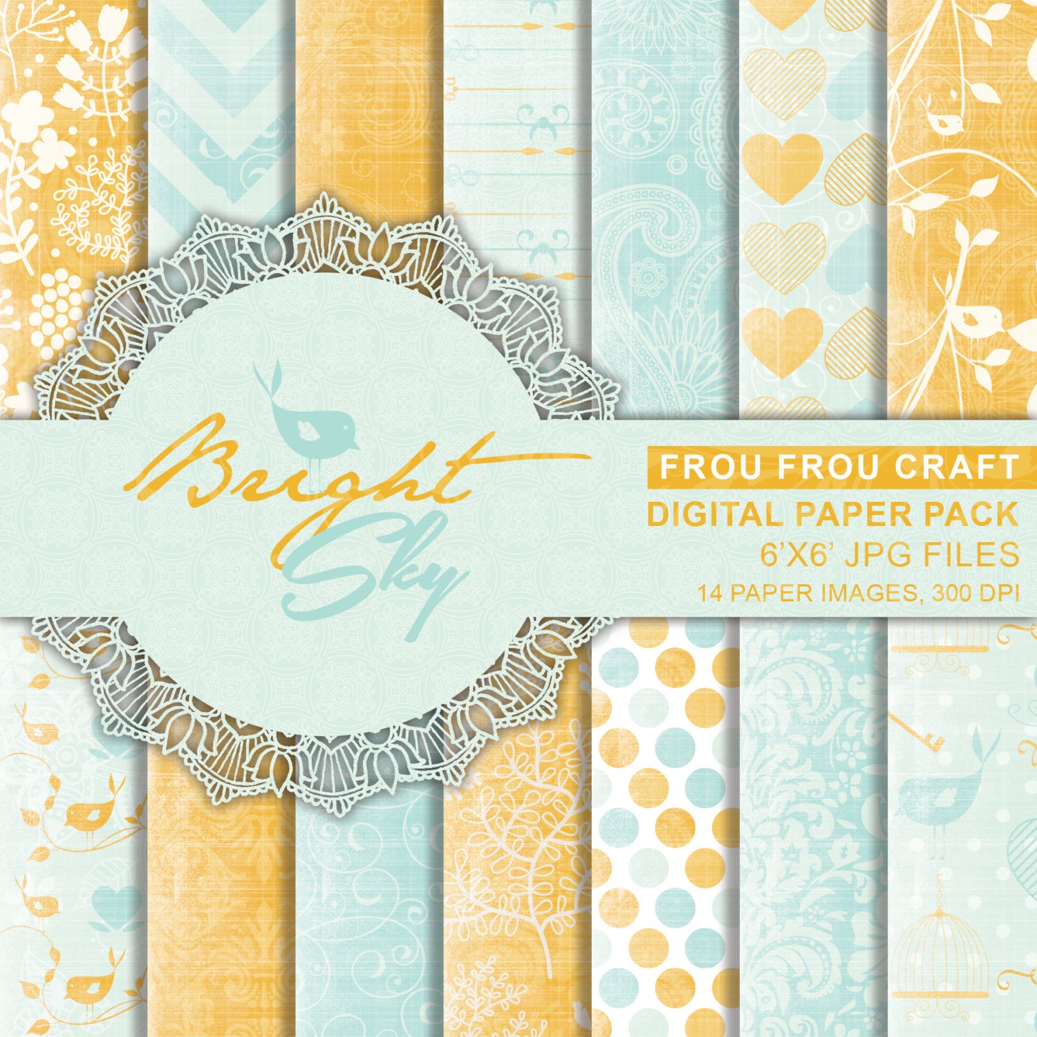 Yellow Blue Digital Paper Pack Instant Download Vintage Bright | Etsy