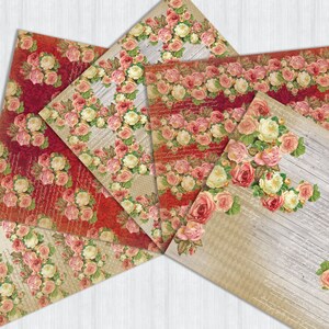 Red Roses Digital Paper Pack Instant Download Burlap Wood Shabby Chic ...