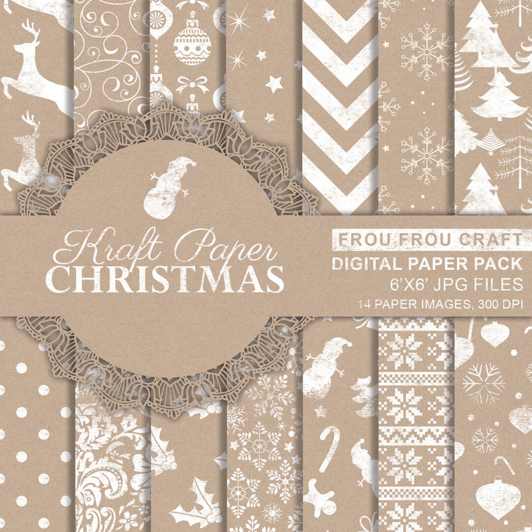 Kraft Paper Christmas Digital Paper Pack Instant Download Craft Brown ...