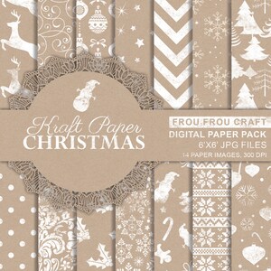 Kraft Paper Christmas Digital Paper Pack Instant Download Craft Brown ...