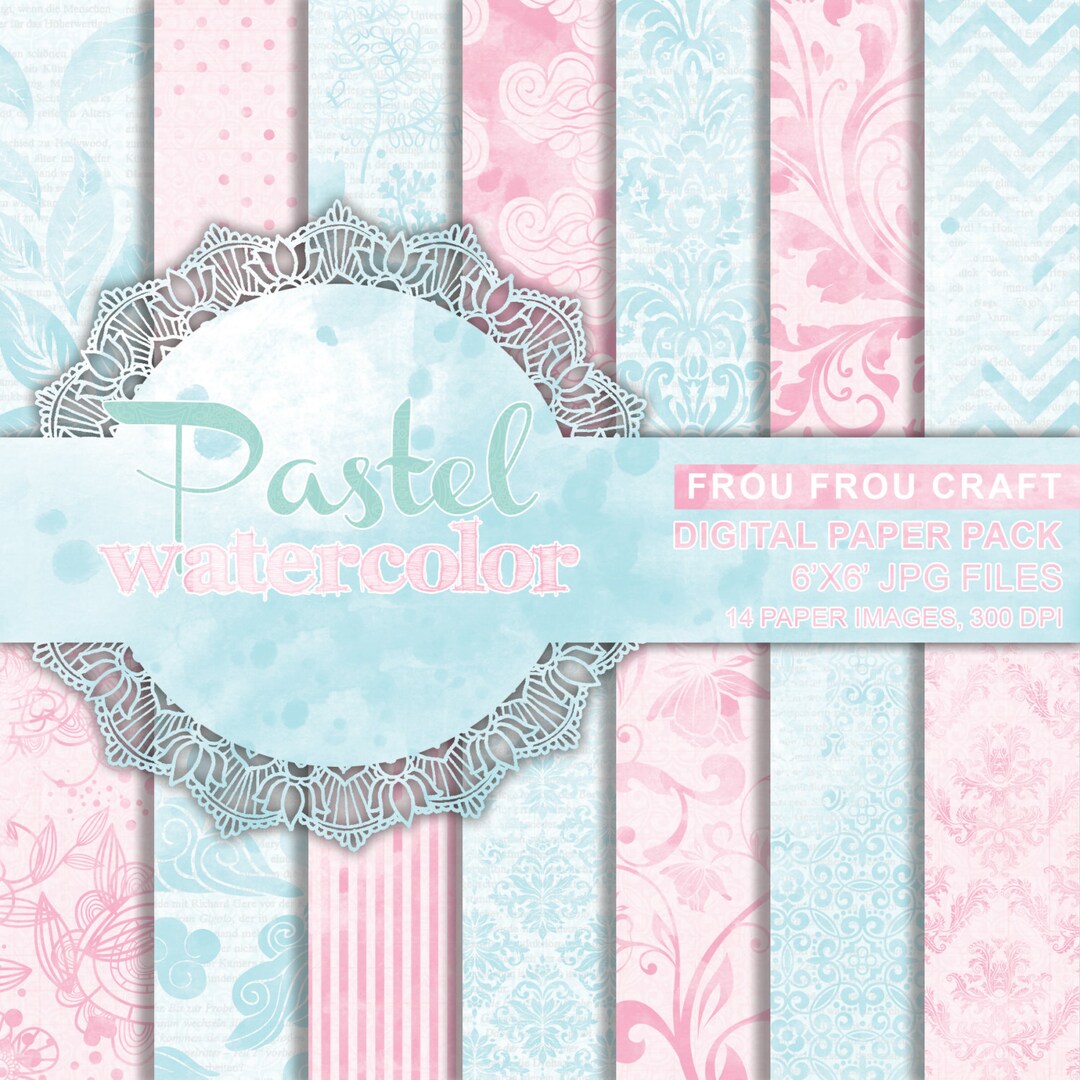 Pastel Watercolor Digital Paper Pack Instant Download Blue Mint White ...