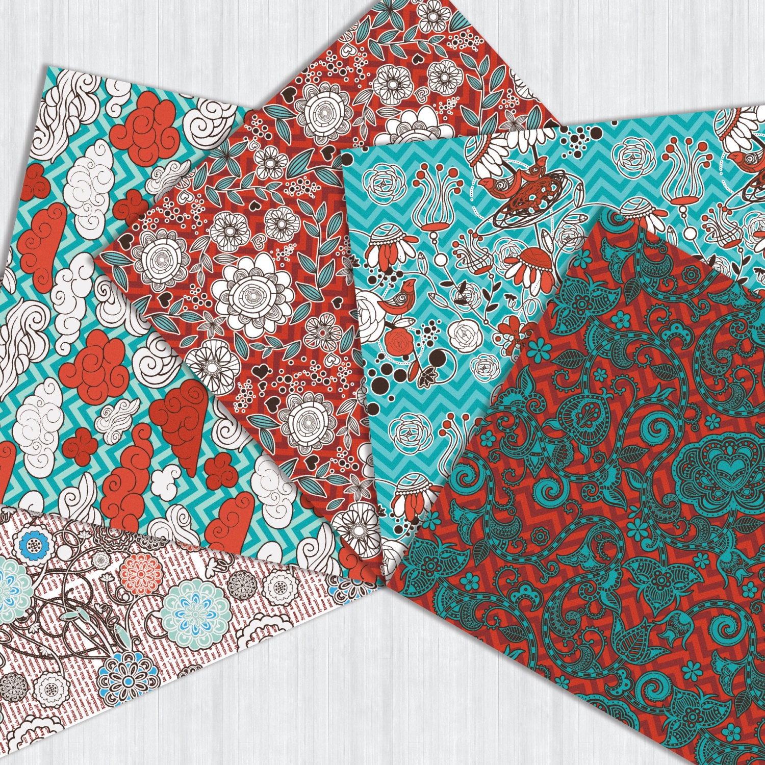 Red Blue Digital Paper Pack Instant Download Spring Summer - Etsy