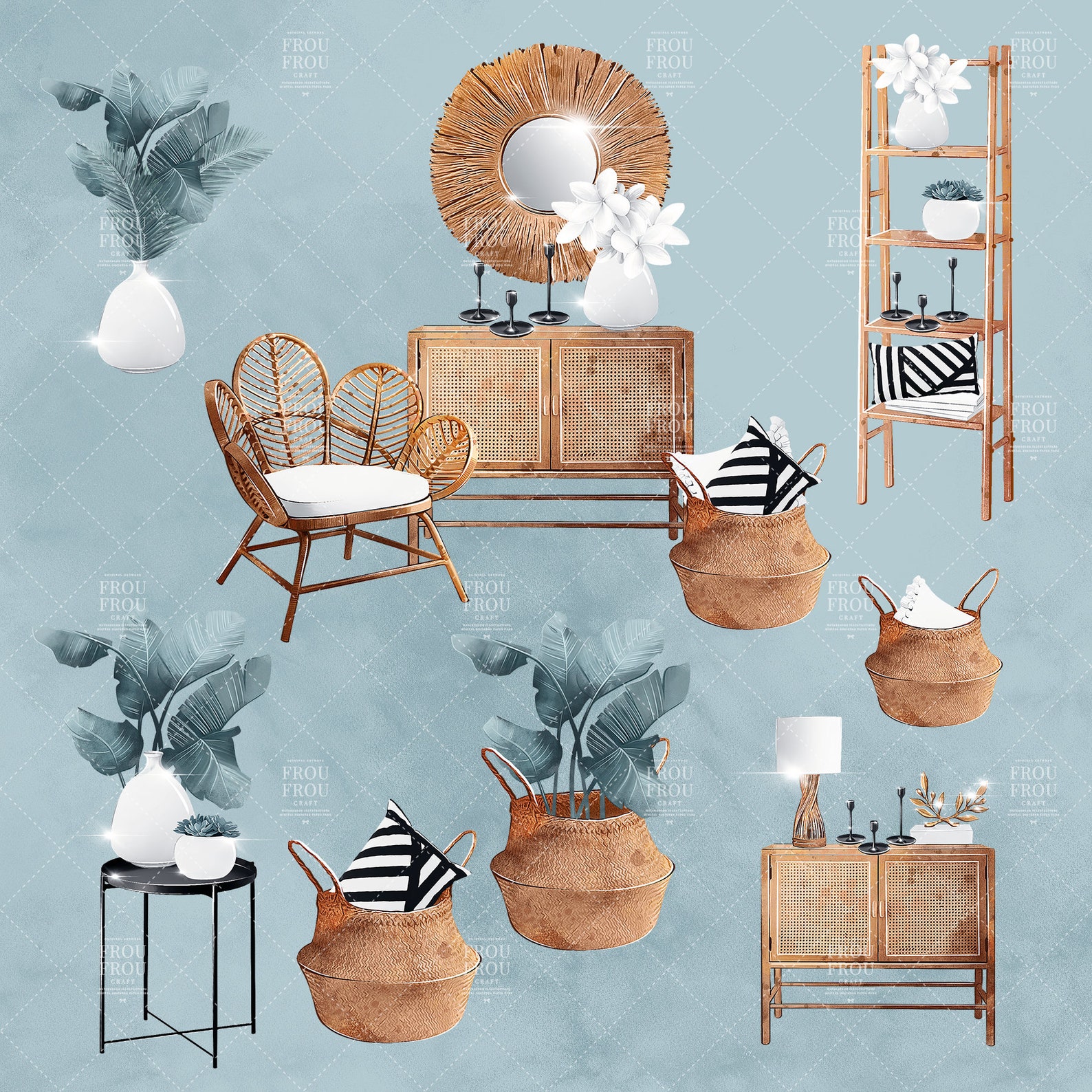 Boho Clipart Modern Boho Chic Clip Art Summer Holiday - Etsy