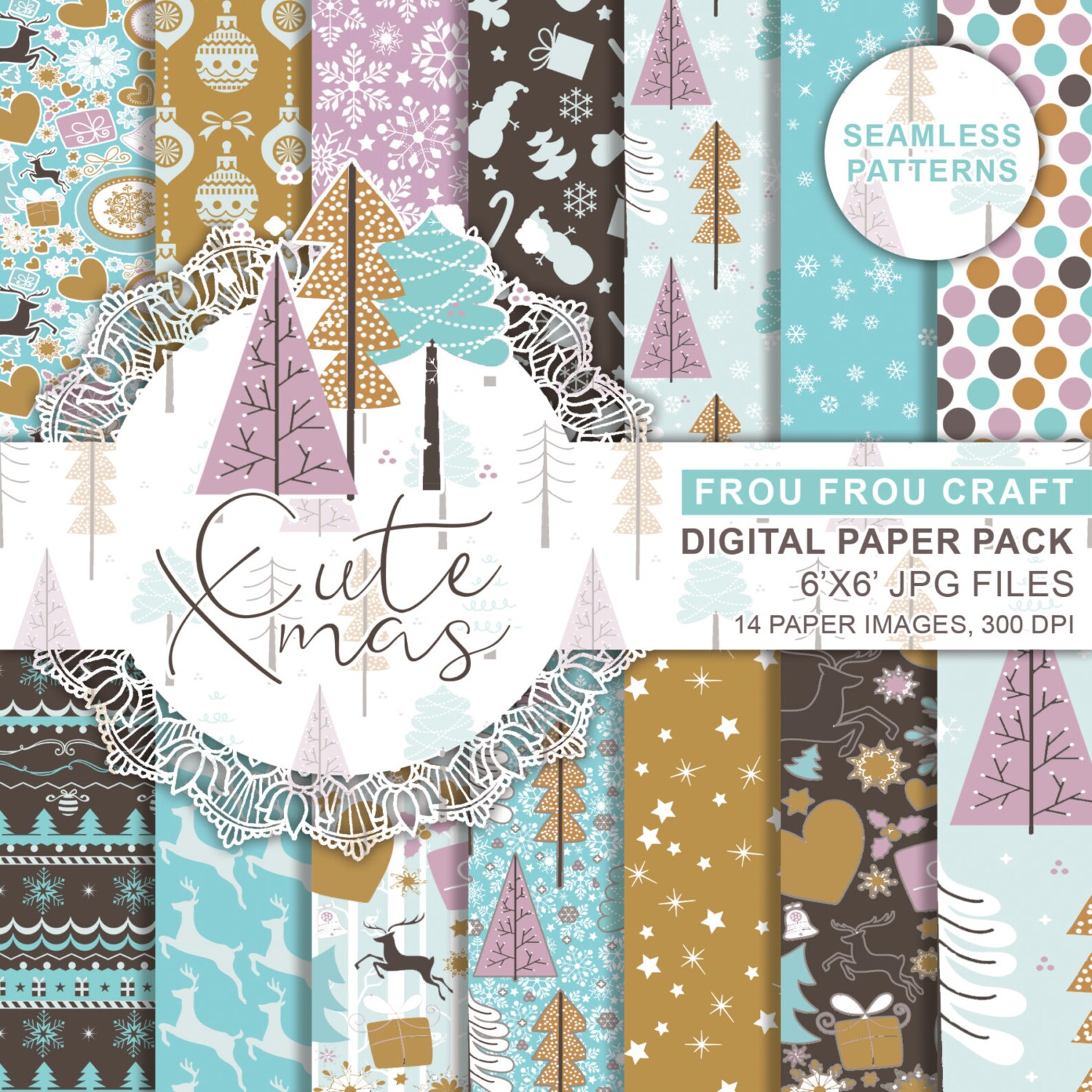 Cute Christmas Digital Paper Pack Winter Seamless Pattern | Etsy