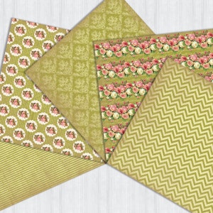 Green Roses Digital Paper Pack Instant Download Shabby Chic Romantic ...