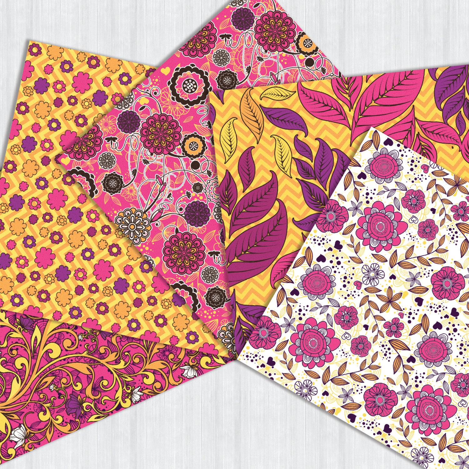 Pink Orange Orange Digital Paper Pack Instant Download Bright Colors ...