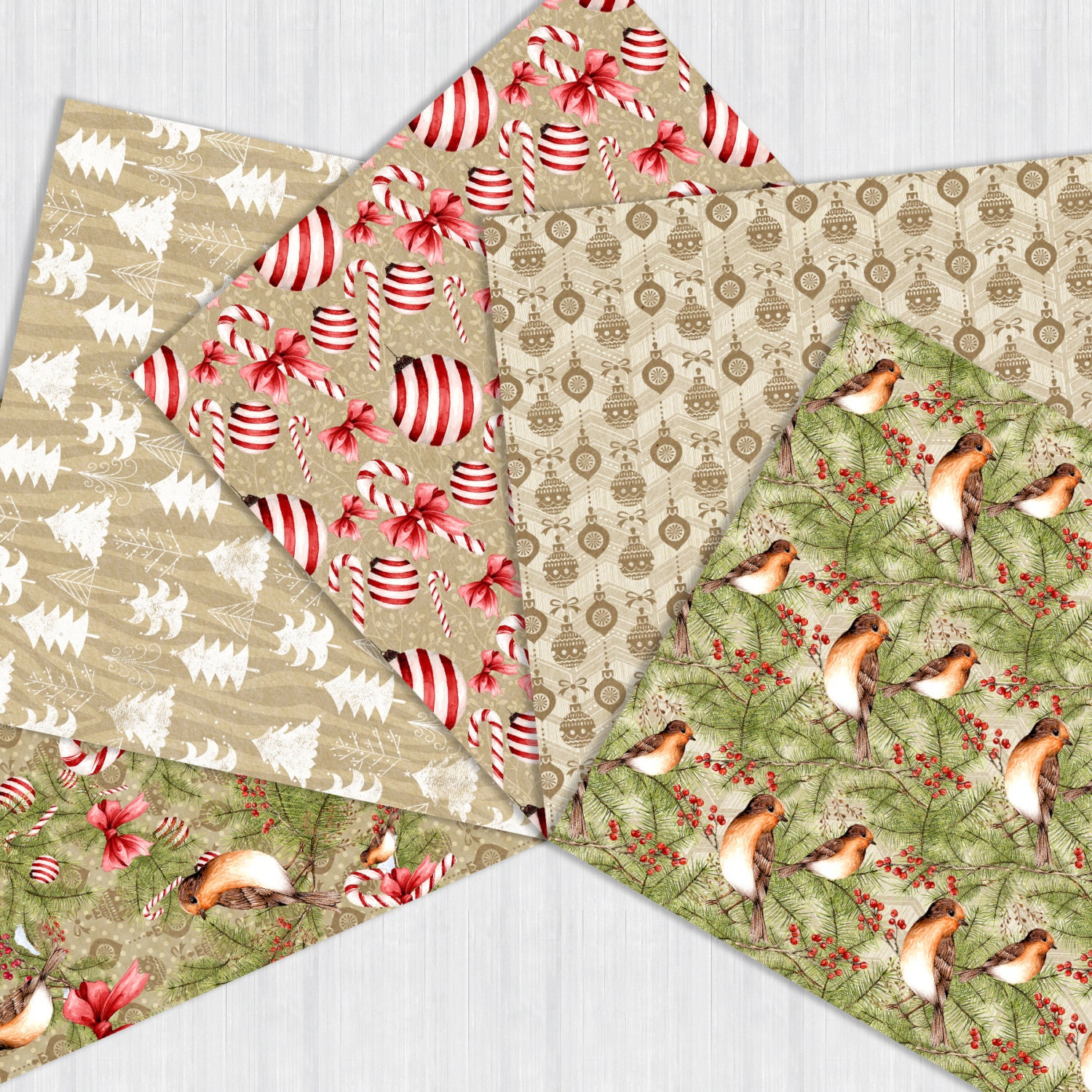 Printable Paper Set Christmas Downloadable Digi Paper Santa & Rudolf 18 ...