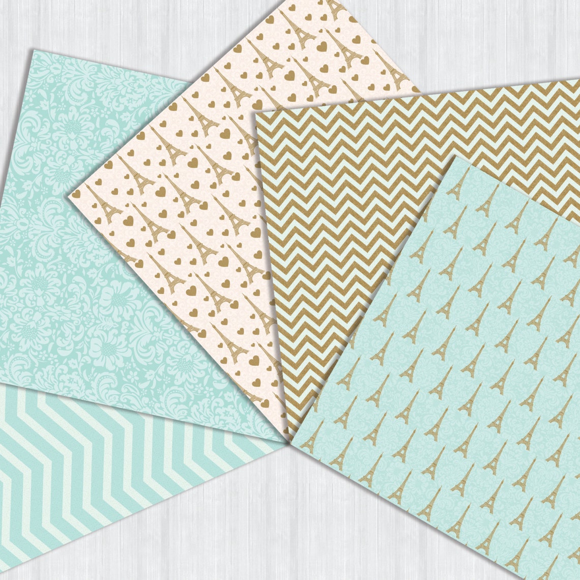Paris Mint Chevron Digital Paper Pack Instant Download Eiffel - Etsy UK