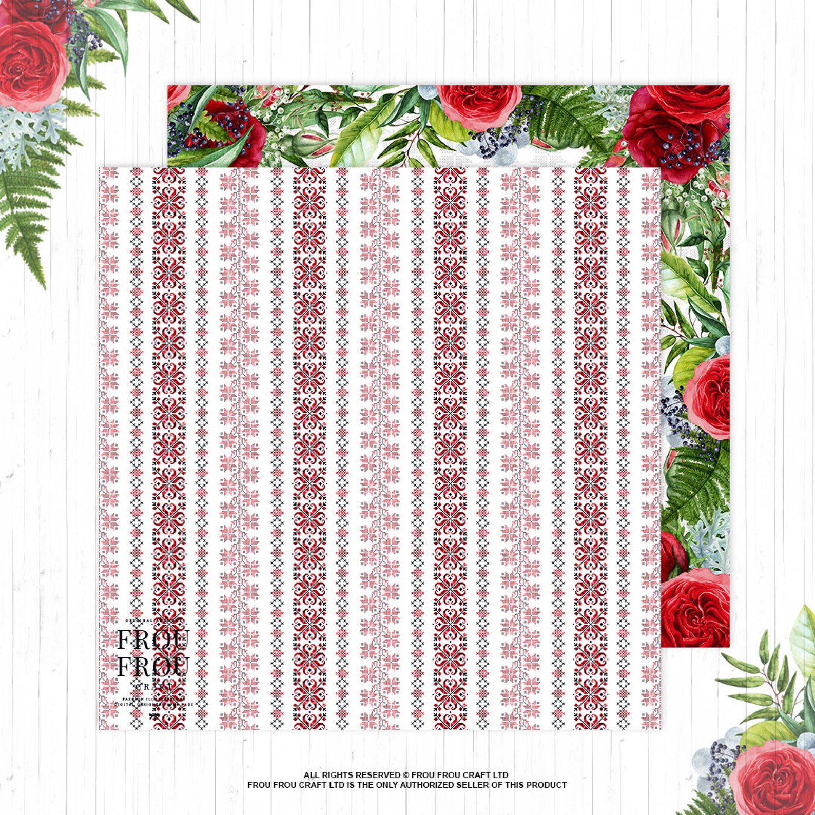 Red Roses Paper Pack Ethno Digital Paper Pad Floral Fabric | Etsy