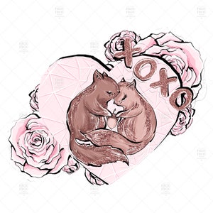 Valentine Clipart, Cute Woodland Pink Glitter Romantic Couple Clip Art ...
