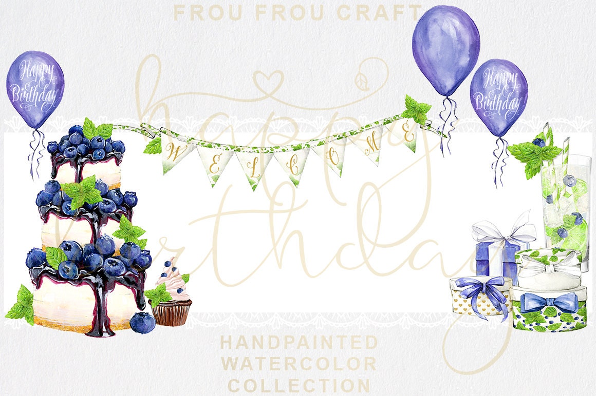 Birthday Clipart Happy Birthday Clip Art Watercolor Party Set - Etsy
