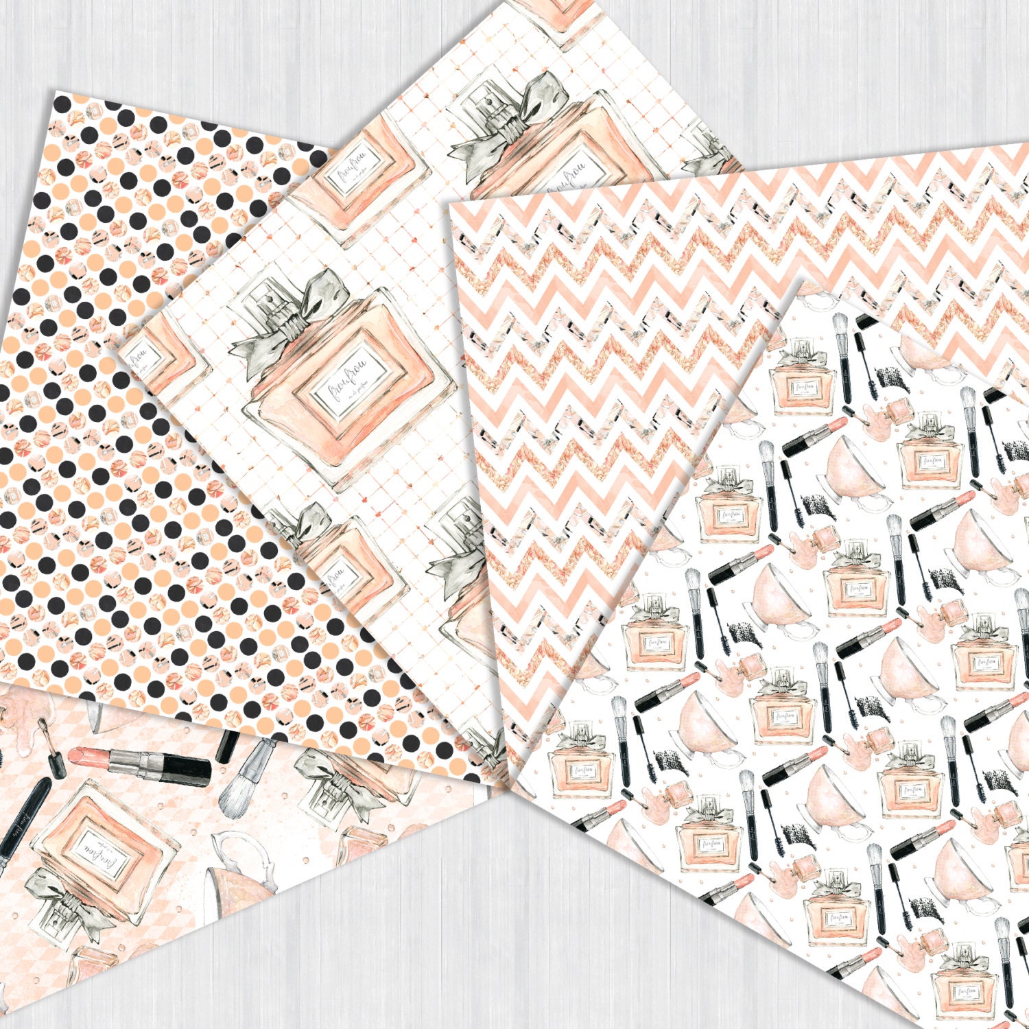 Makeup Digital Paper Pack Seamless Patterns Cosmetic Beauty | Etsy