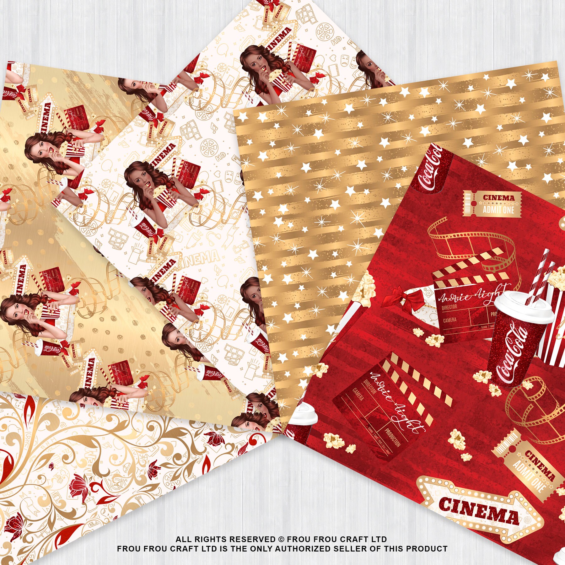 Movie Night Paper Pack, Hollywood Digital Paper Pack Cinema Designer ...