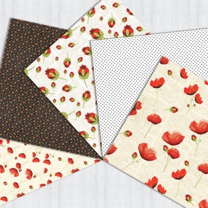 Red Poppies Digital Paper Pack Instant Download Watercolor Flowers ...