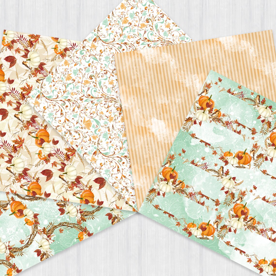 Autumn Paper Pack Fall Background Pumpkin Scrapbook Watercolor | Etsy