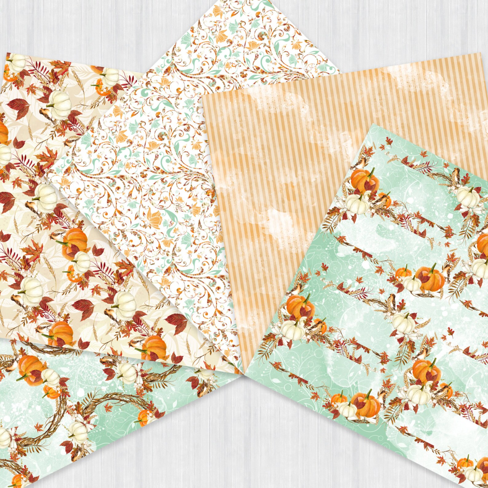 Autumn Paper Pack Fall Background Pumpkin Scrapbook Watercolor - Etsy