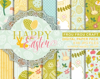 Happy Easter Digital Paper Pack Instant Download Eggs Bunny - Etsy