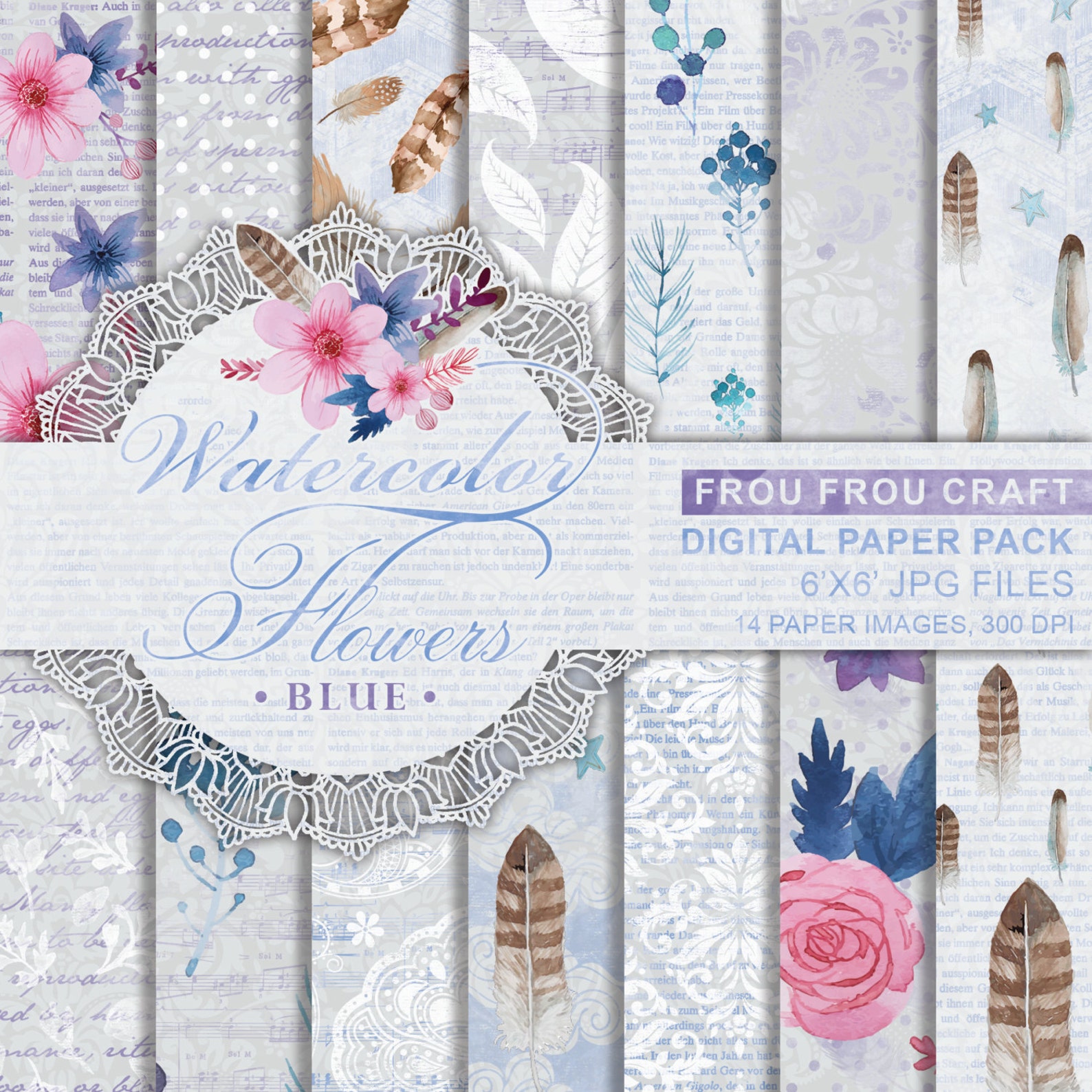 Watercolor Blue Flowers Digital Paper Pack Instant Download - Etsy