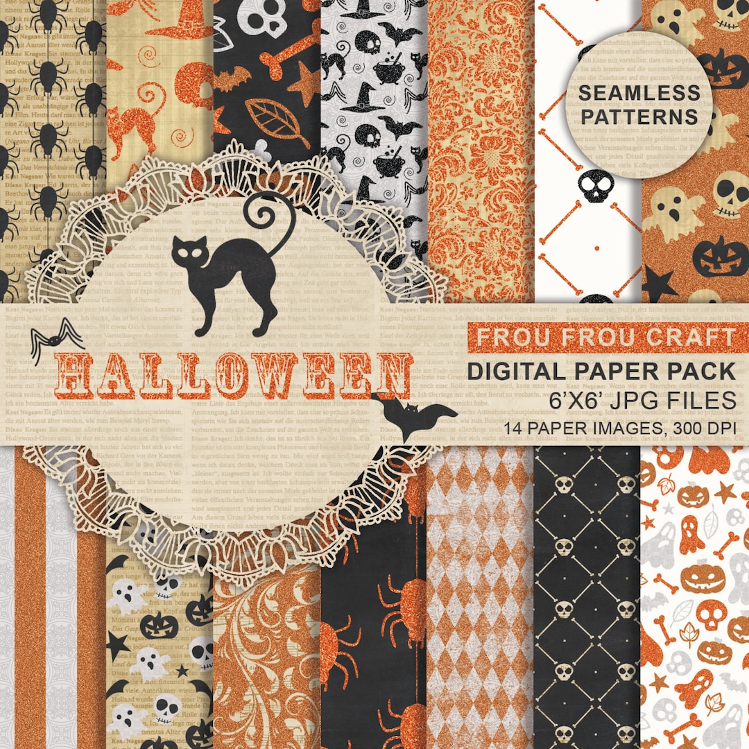 Halloween Digital Paper Pack Instant Download Seamless Pattern Black ...