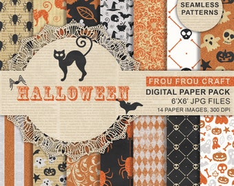 Pumpkin Paper Pack Instant Download Cute Halloween Seamless | Etsy