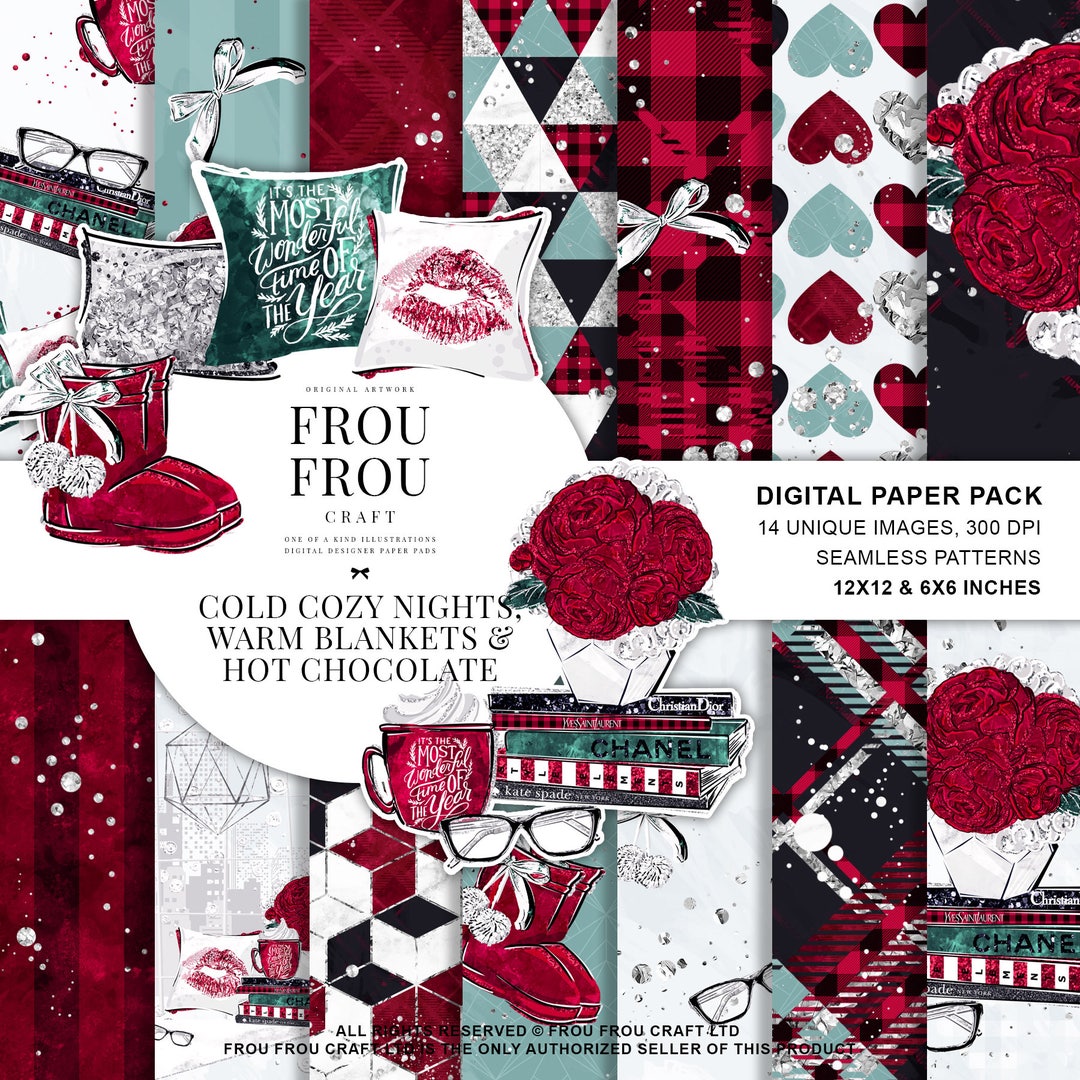 Winter Paper Pack, Cute Christmas Paper Pack, Cozy Hot Chocolate ...