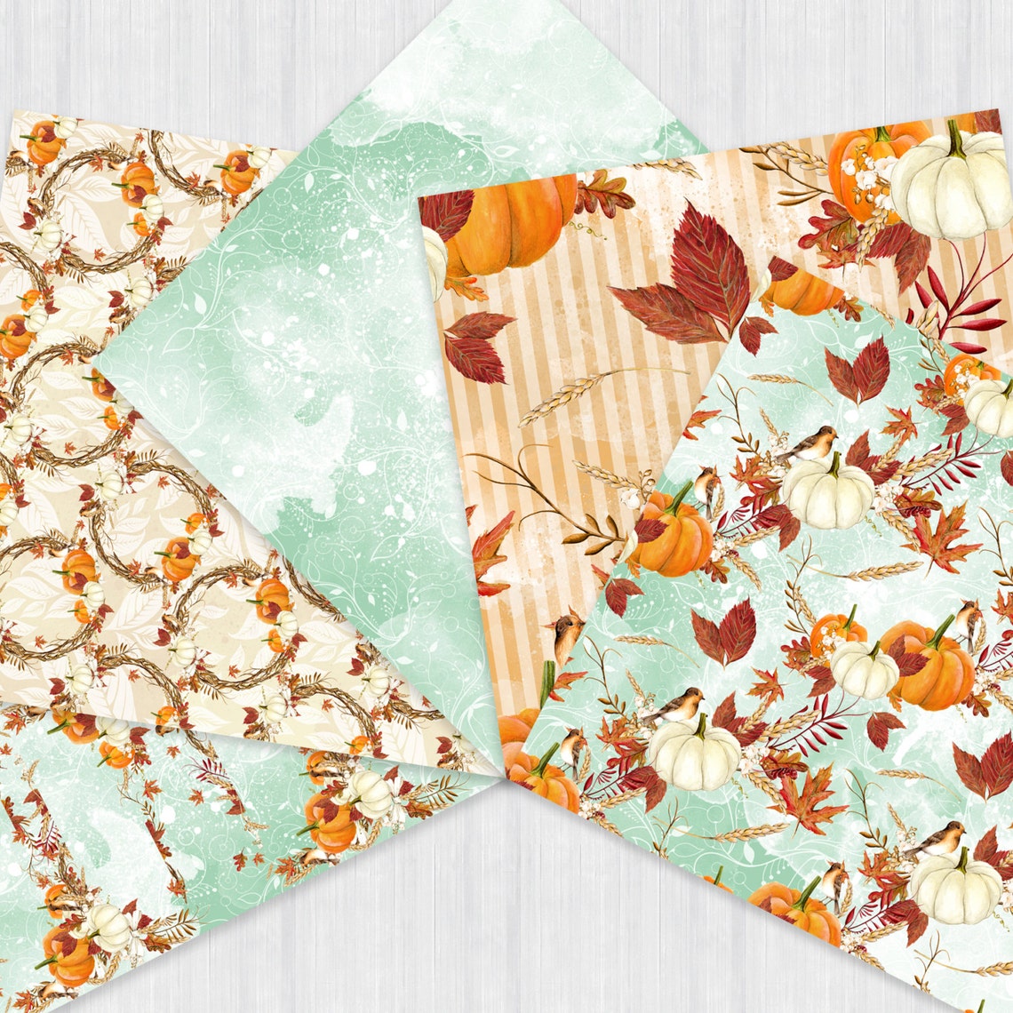 Autumn Paper Pack Fall Background Pumpkin Scrapbook Watercolor ...