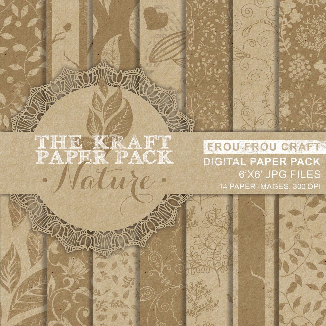 Nature Kraft Paper Digital Pack Instant Download Flowers Craft Brown ...
