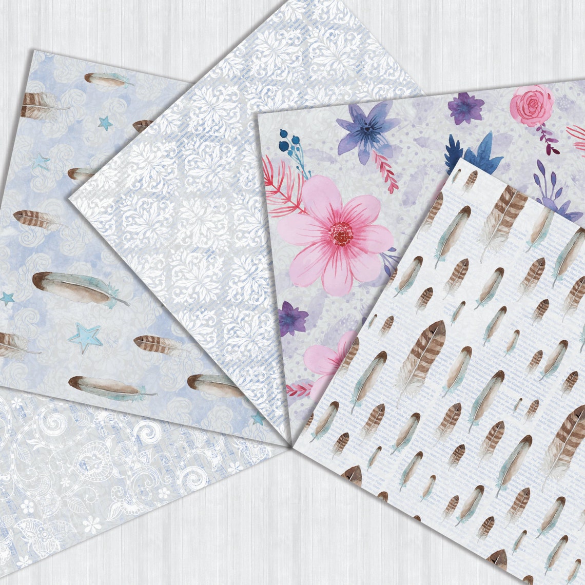 Watercolor Blue Flowers Digital Paper Pack Instant Download - Etsy