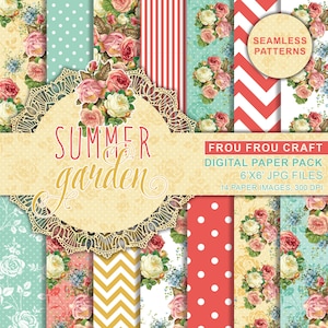 Blue Yellow Red Digital Paper Pack Instant Download Summer Flowers ...