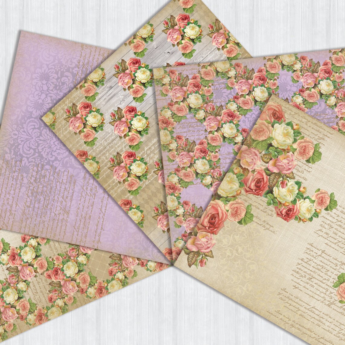Violet Roses Digital Paper Pack Instant Download Burlap Wood - Etsy New ...