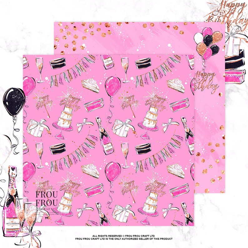 Party Paper Pack Pink Birthday Digital Paper Pad Sweet 16 | Etsy