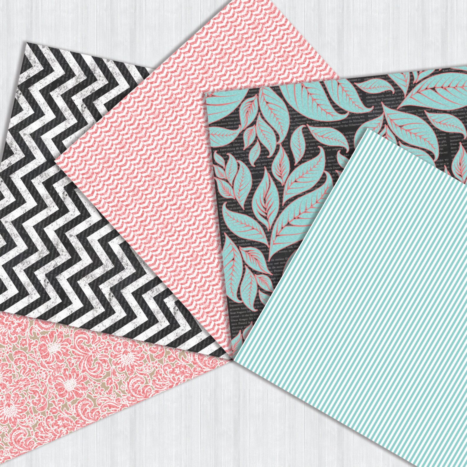 Pink Blue Flowers Digital Paper Pack Instant Download Chalkboard ...