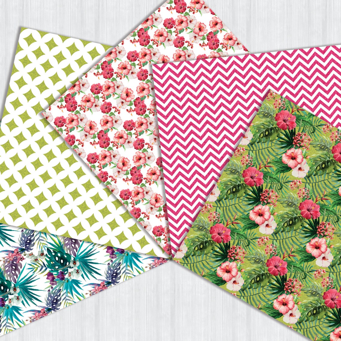 Summer Tropical Digital Paper, Instant Download, Floral Digital Paper ...