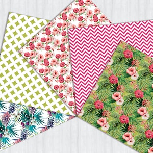 Summer Tropical Digital Paper, Instant Download, Floral Digital Paper ...