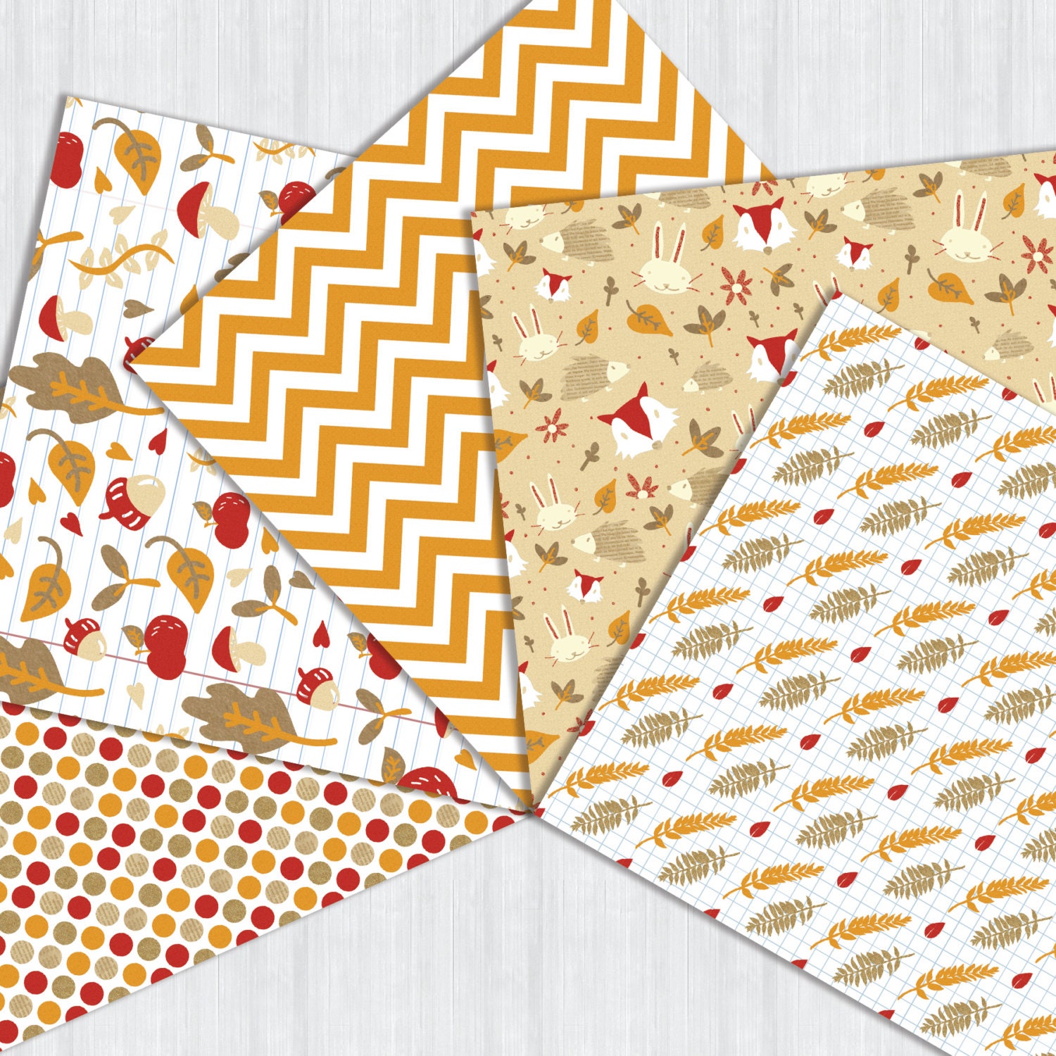 Fall Autumn Digital Paper Pack Instant Download Red Orange - Etsy