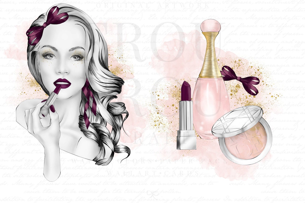 Makeup Clipart Cosmetic Clip Art Fashion Illustration Girl - Etsy