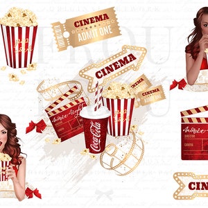 Movie Clip Art, Movie Night Clipart, Theater Fashion Illustration ...