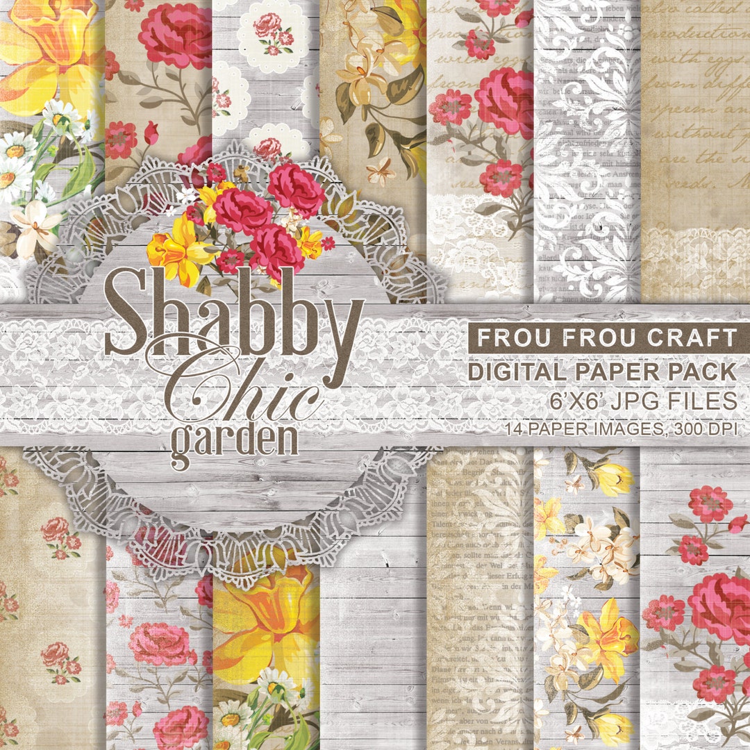 Shabby Chic Flowers Digital Paper Pack Instant Download Daisy Narcissus ...