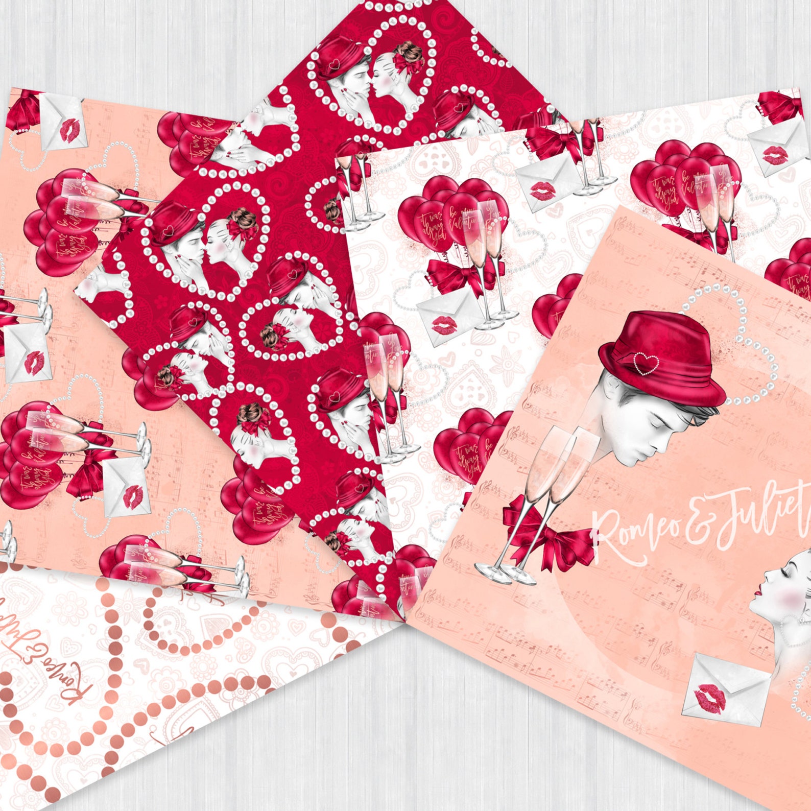 Valentine Paper Pack Love Digital Background Couple Engagement Card ...