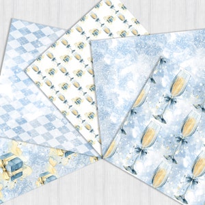 Champagne Seamless Patterns Winter Digital Paper Pack Blue Watercolor ...