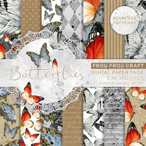 Butterflies Digital Paper Pack Watercolor Seamless Patterns - Etsy