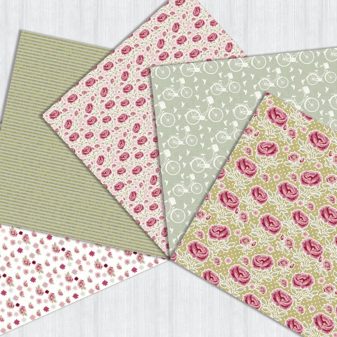 Bike Flowers Digital Paper Pack Instant Download Bicycle Roses - Etsy