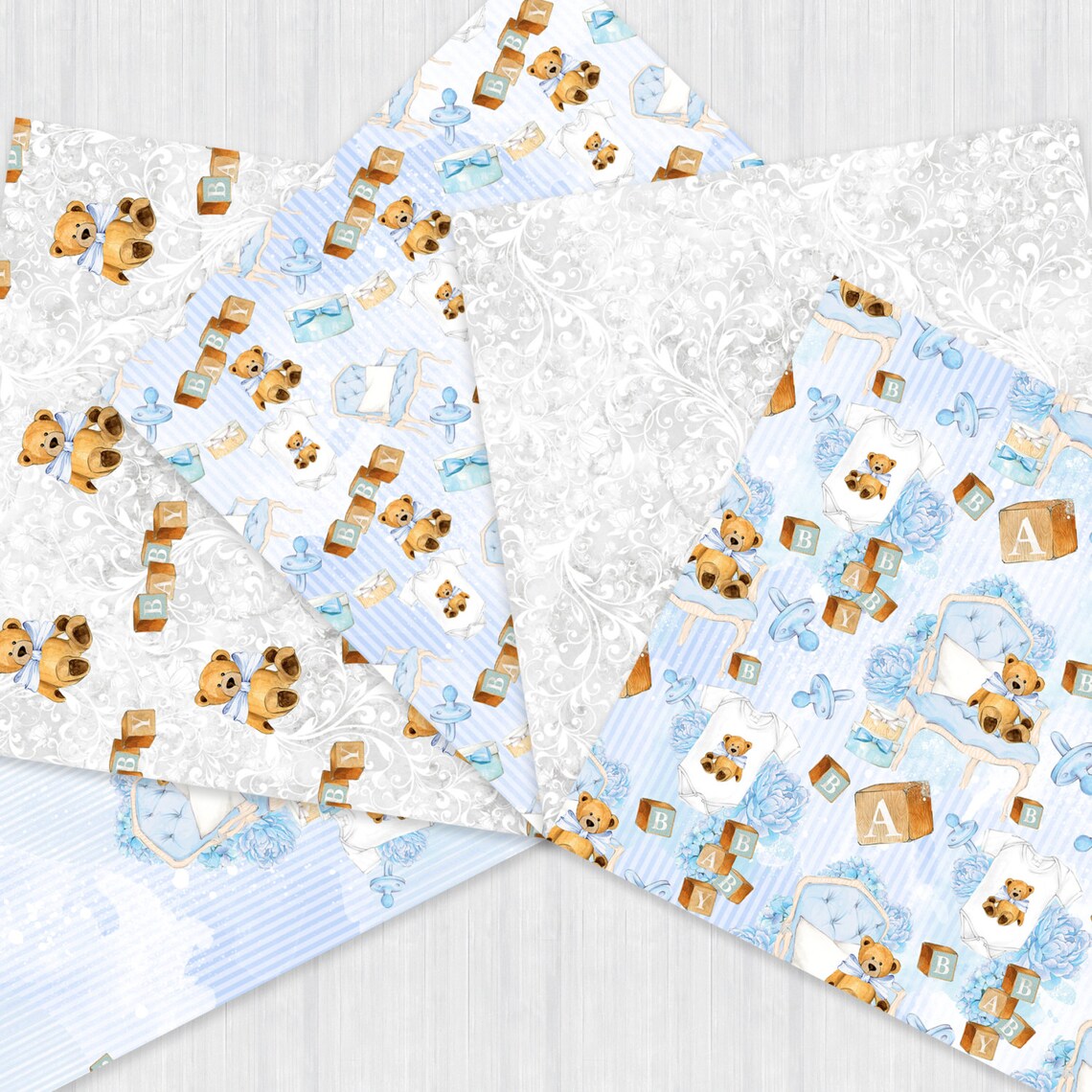 Baby Boy Paper Pack Blue Nursery Digital Background Baby Scrapbook Baby ...