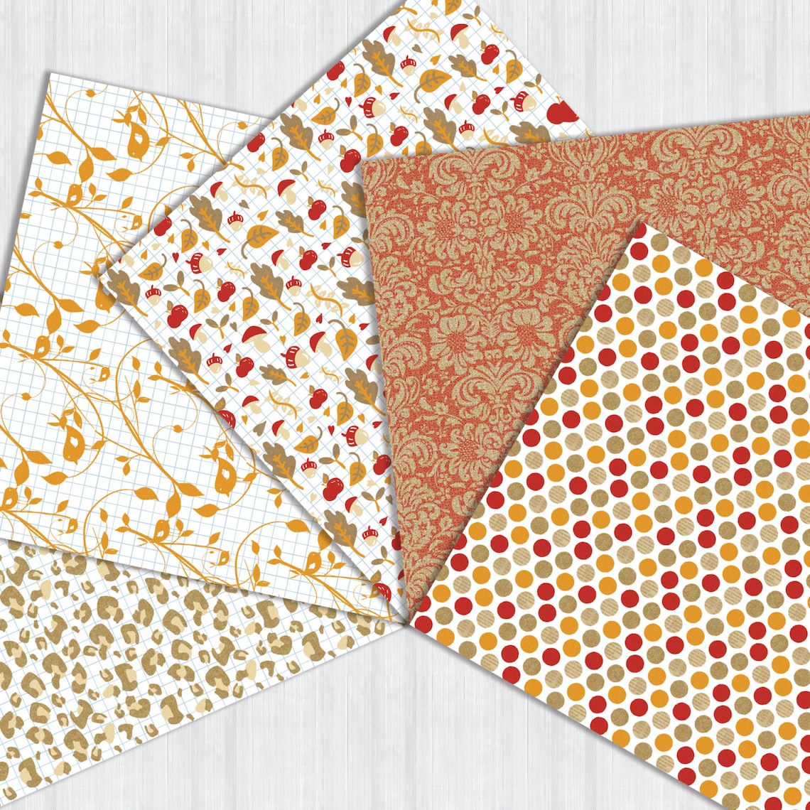 Fall Autumn Digital Paper Pack Instant Download Red Orange - Etsy